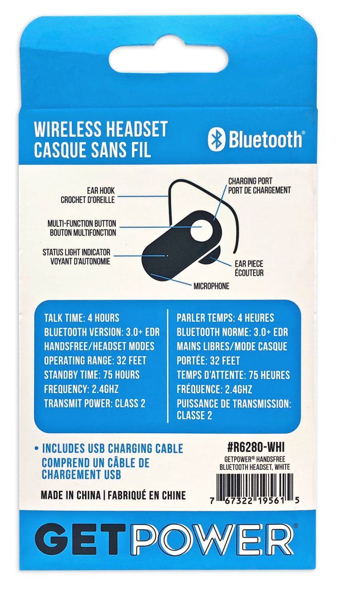 GetPower® Bluetooth® Wireless Headset Retail Packaged | Aries ...